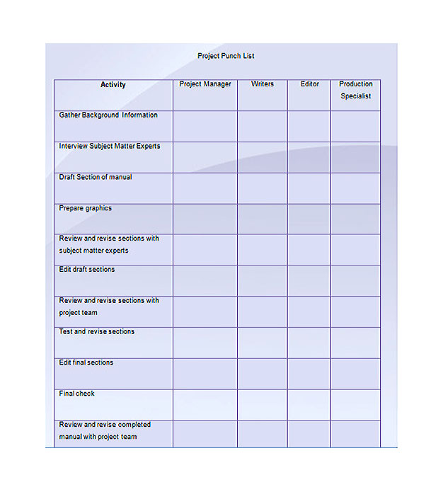 Best Templates Punch List Template