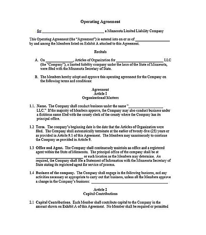 Amendment To Operating Agreement Template