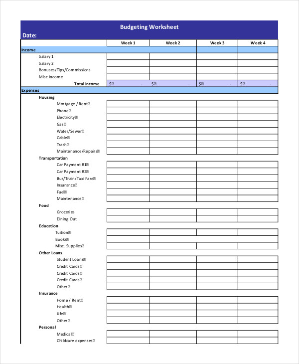 Simple Budget Worksheet Printable Bdazing