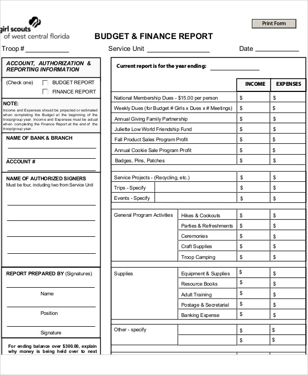 Budget Report Template