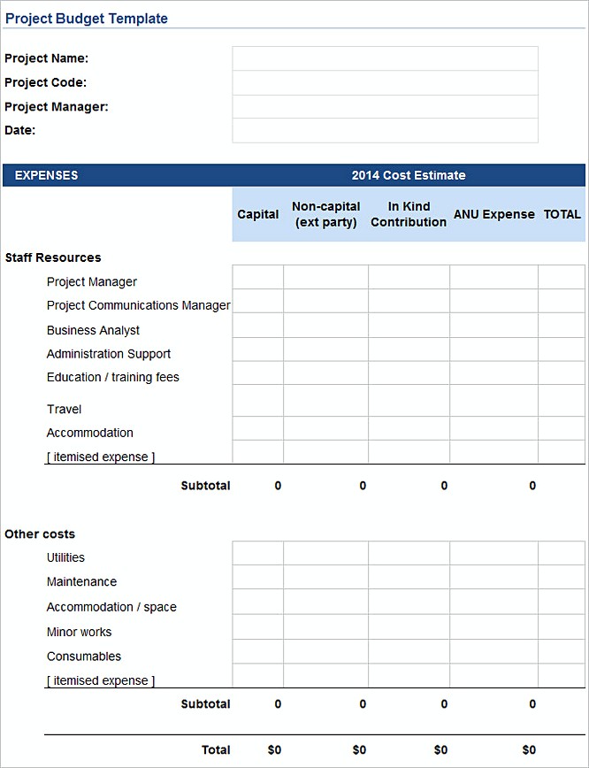 Project Budget Template Excel