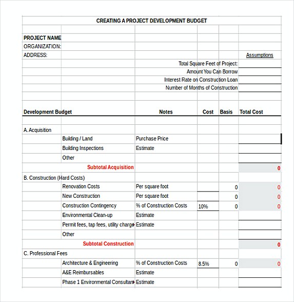 9 Construction Budget Template