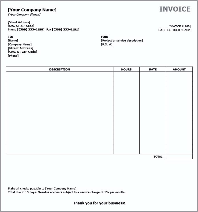 Contractor Invoice Template Word