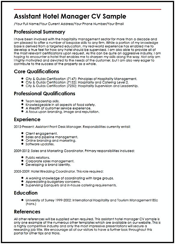 Hotel Manager Resume