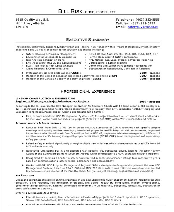 Construction Project Manager Resume Examples