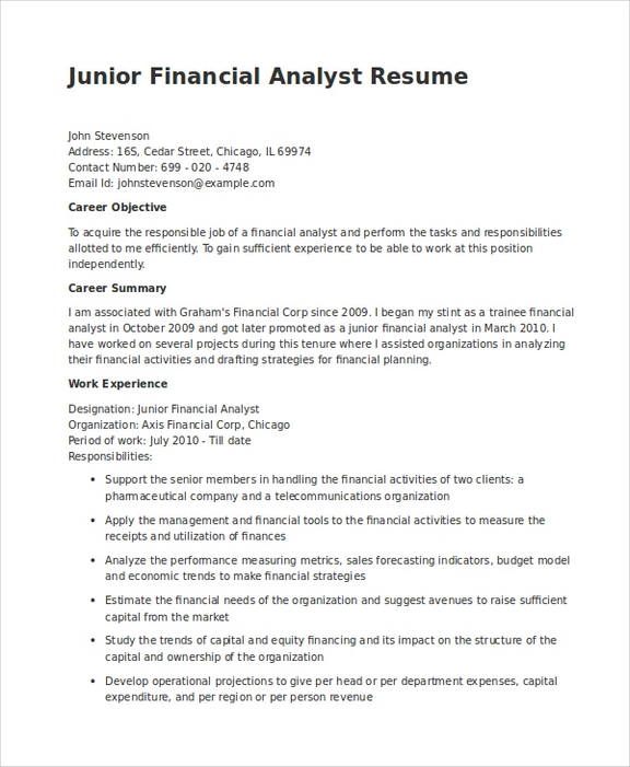 Financial Analyst Resume Sample
