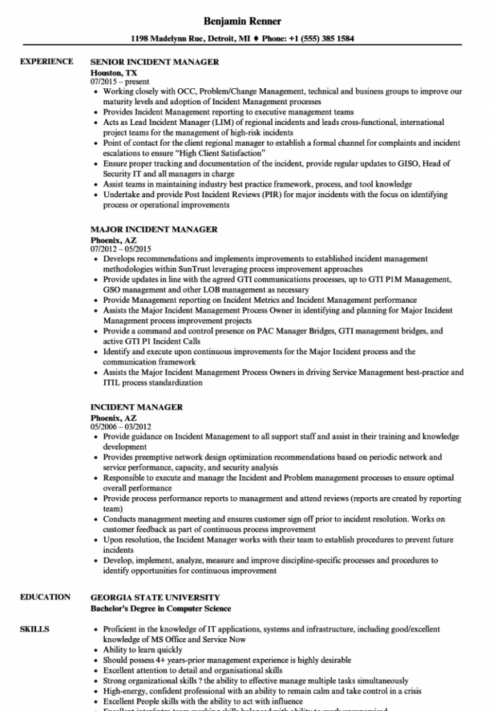 Incident Manager Resume