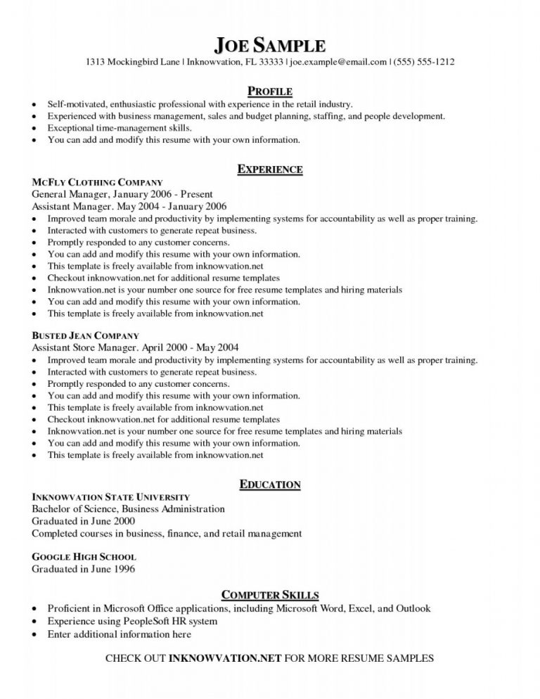 Management Skills Examples For Resume