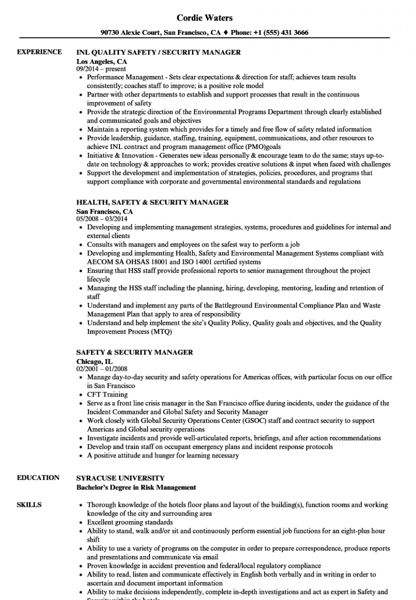 Security Manager Resume Samples Operations Manager Resume Examples