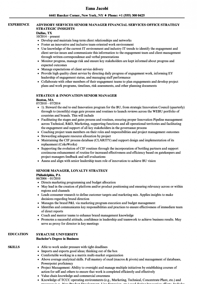 Senior Manager Resume