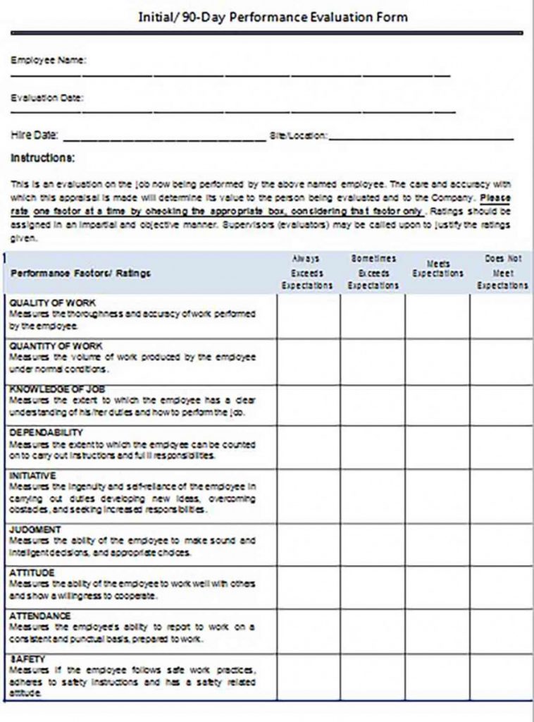 Printable 90 Day Review Forms Printable Forms Free Online