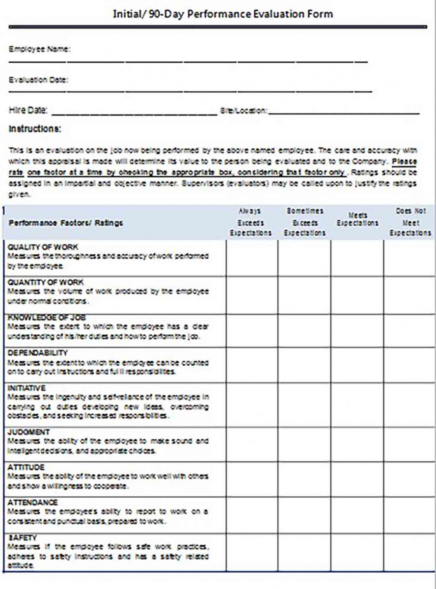Printable 90 Day Employee Review Form Printable Forms Free Online
